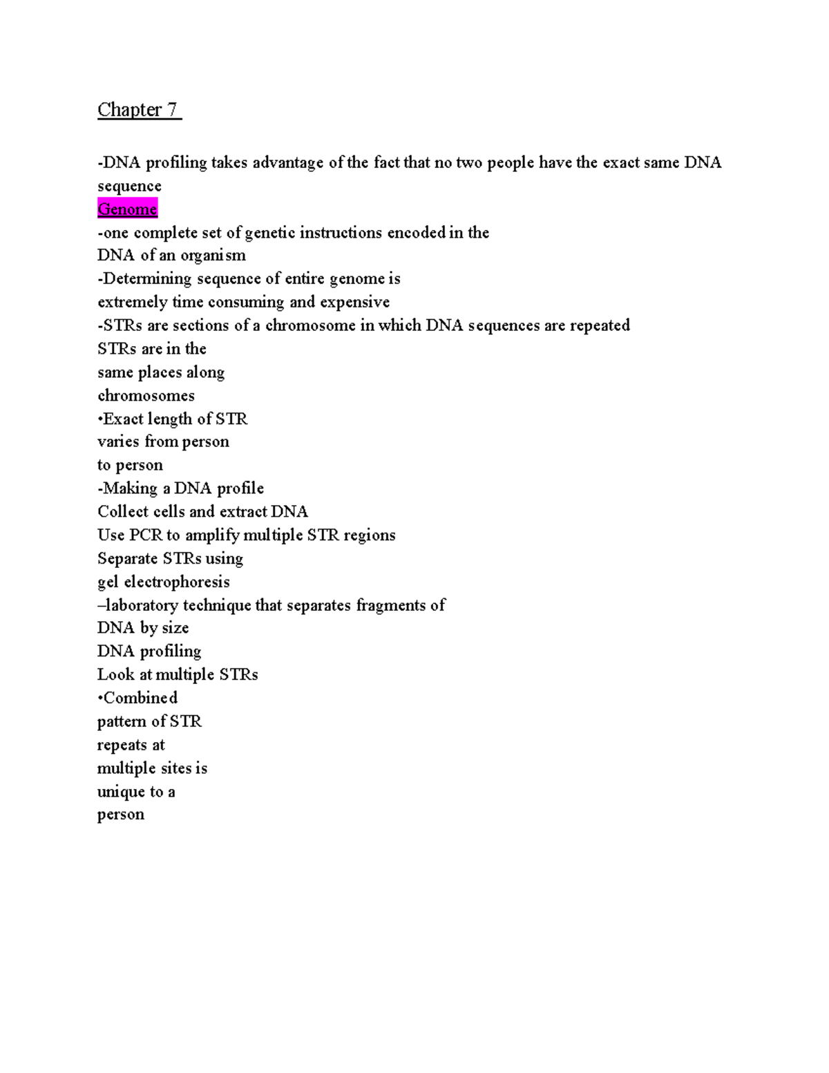Bio notes Chapter 7 pg 3 - Chapter 7 -DNA profiling takes advantage of ...