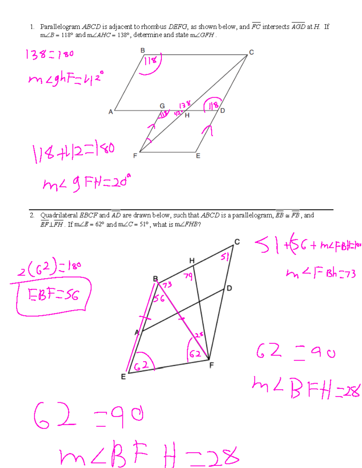 3.26 more with parallelograms - 1. Parallelogram ABCD is adjacent to rhombus DEFG, as shown ...