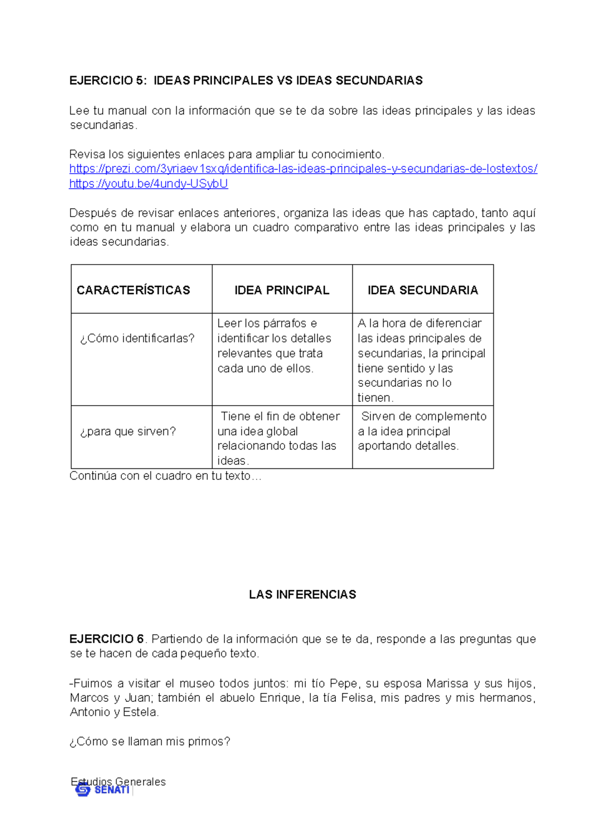 Ejercicio 5 y preguntas - EJERCICIO 5: IDEAS PRINCIPALES VS IDEAS ...
