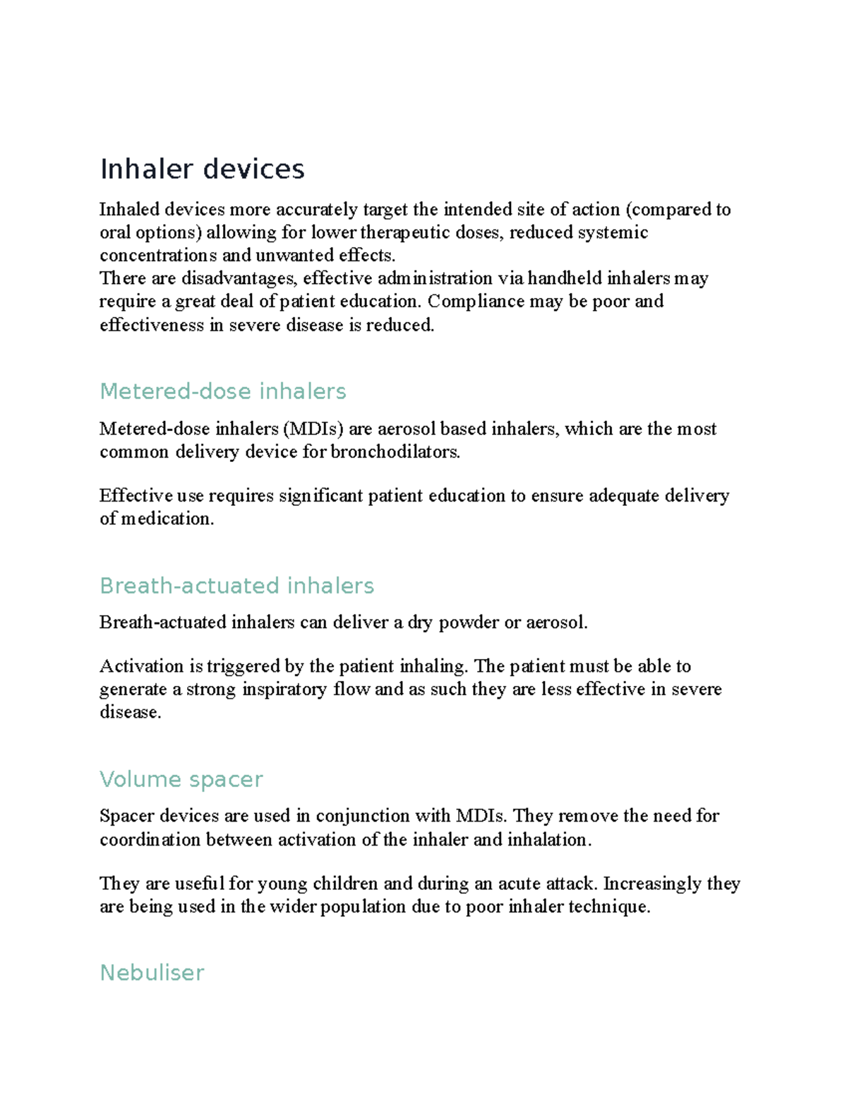 Inhaler devices - Lecture notes 1 - Inhaler devices Inhaled devices ...
