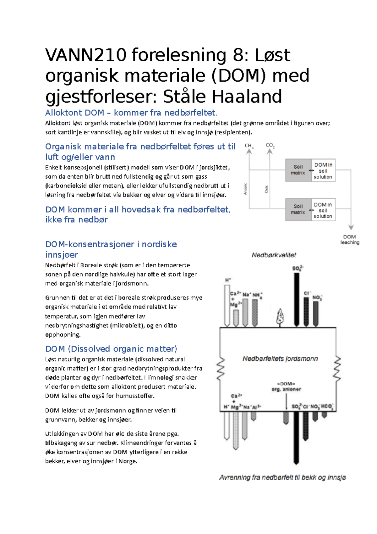 VANN210 forelesning: Løst organisk materiale (DOM) - VANN210 ...