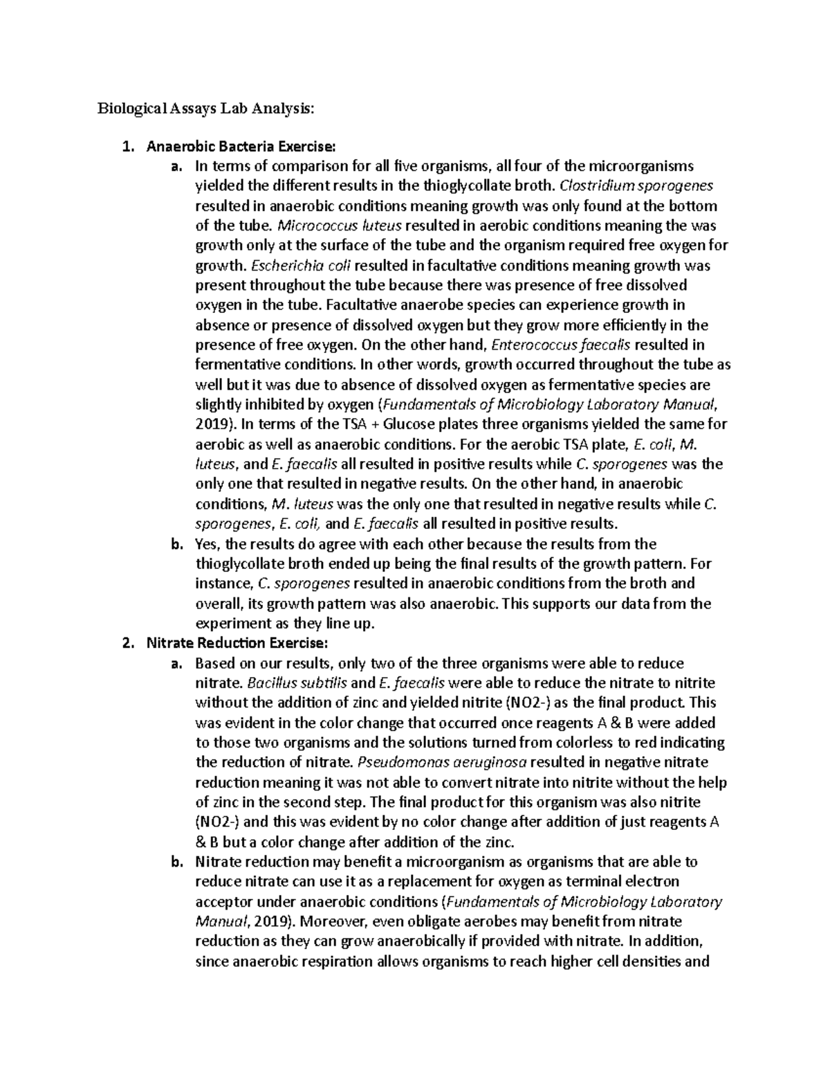 Biological Assays Lab Report - Biological Assays Lab Analysis: 1 ...