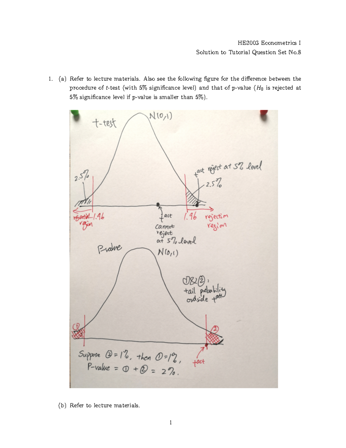 HE2003 2023 Solution 8 - econometric prob - HE2003 Econometrics I Solution to Tutorial Question ...