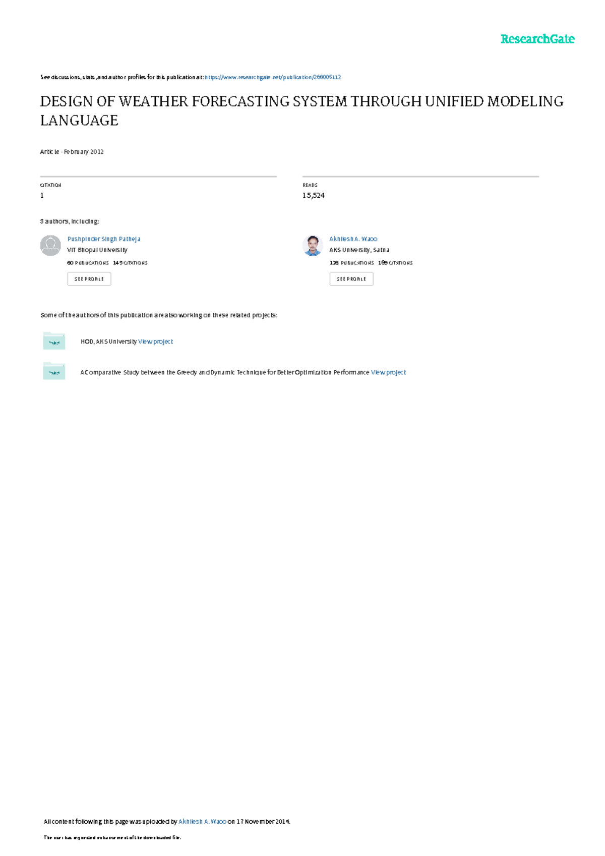 Design Of Weather Forecasting System Through Unifi See Discussions Stats And Author Profiles