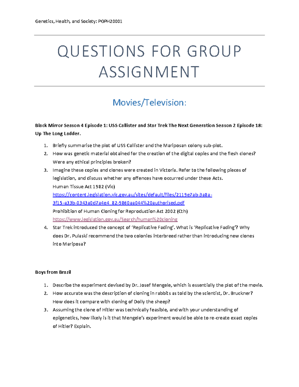 Questions for Group Assignment 2023-2 - Genetics, Health, and Society: POPH QUESTIONS FOR GROUP ...