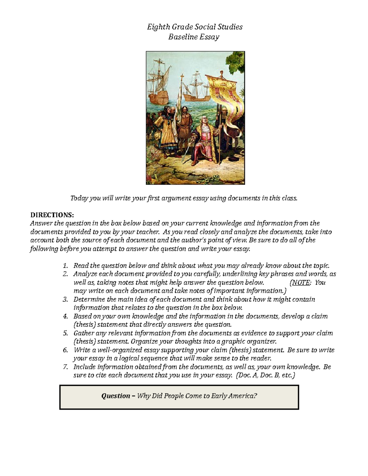 Baseline DBQ-2 - Dbq - Eighth Grade Social Studies Baseline Essay Today ...