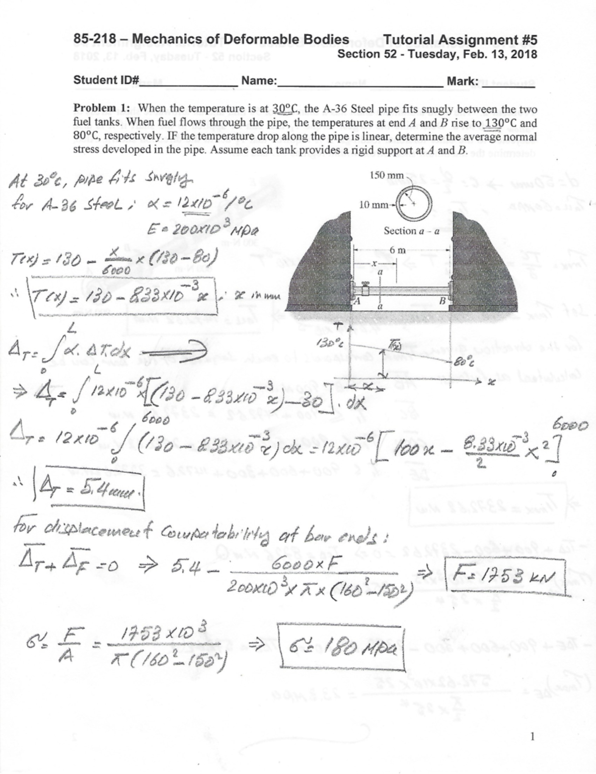 85 218 TA5 52 Solutions - 85-218— Mechanics of Deformable Bodies Tutorial Assignment #5 ...