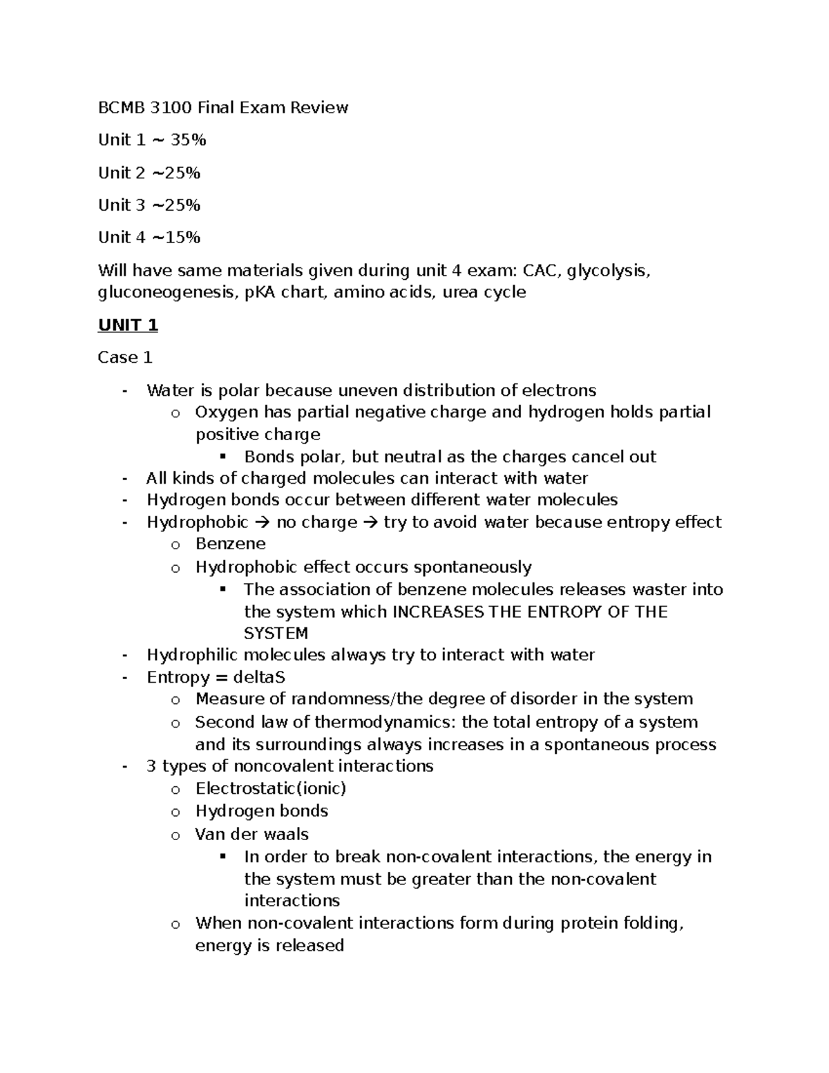 BCMB 3100 Final Exam Review - BCMB 3100 Final Exam Review Unit 1 ~ 35% ...