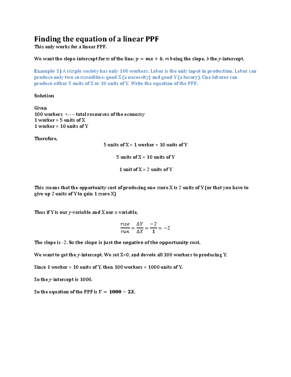 Finding the equation of a linear PPF - Finding the equation of a linear ...