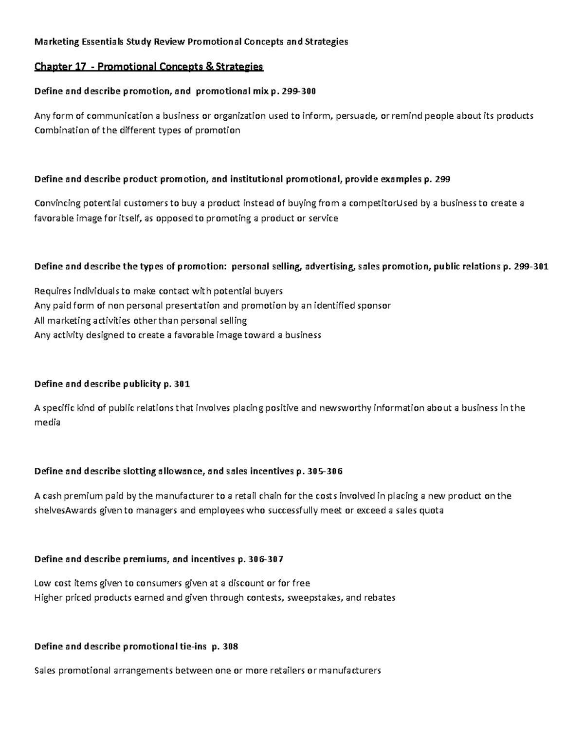 Review Sheet Assignment Promotion - Marketing Essentials Study Review ...