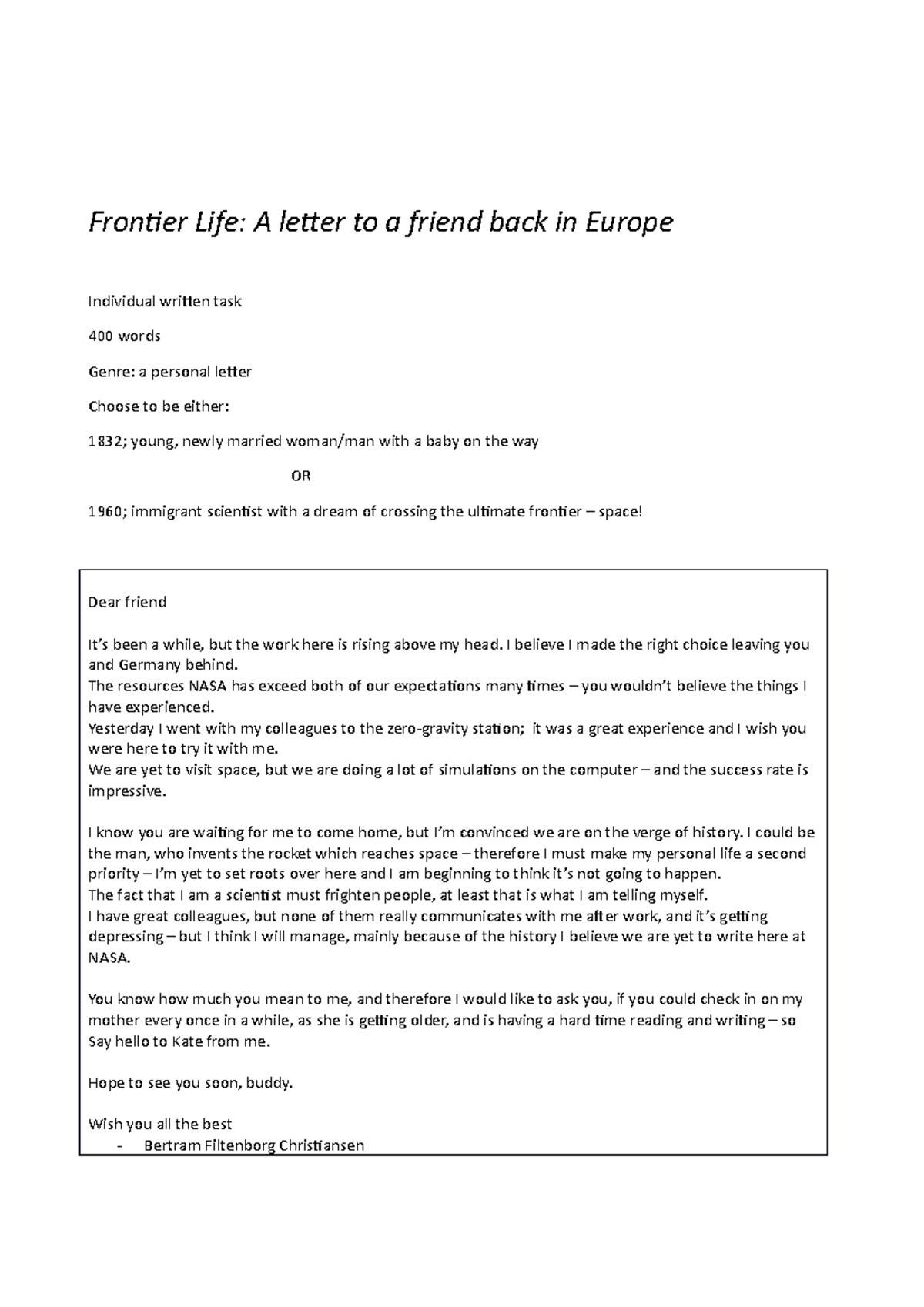 Frontier Life - a letter to a friend - Frontier Life: A letter to a ...
