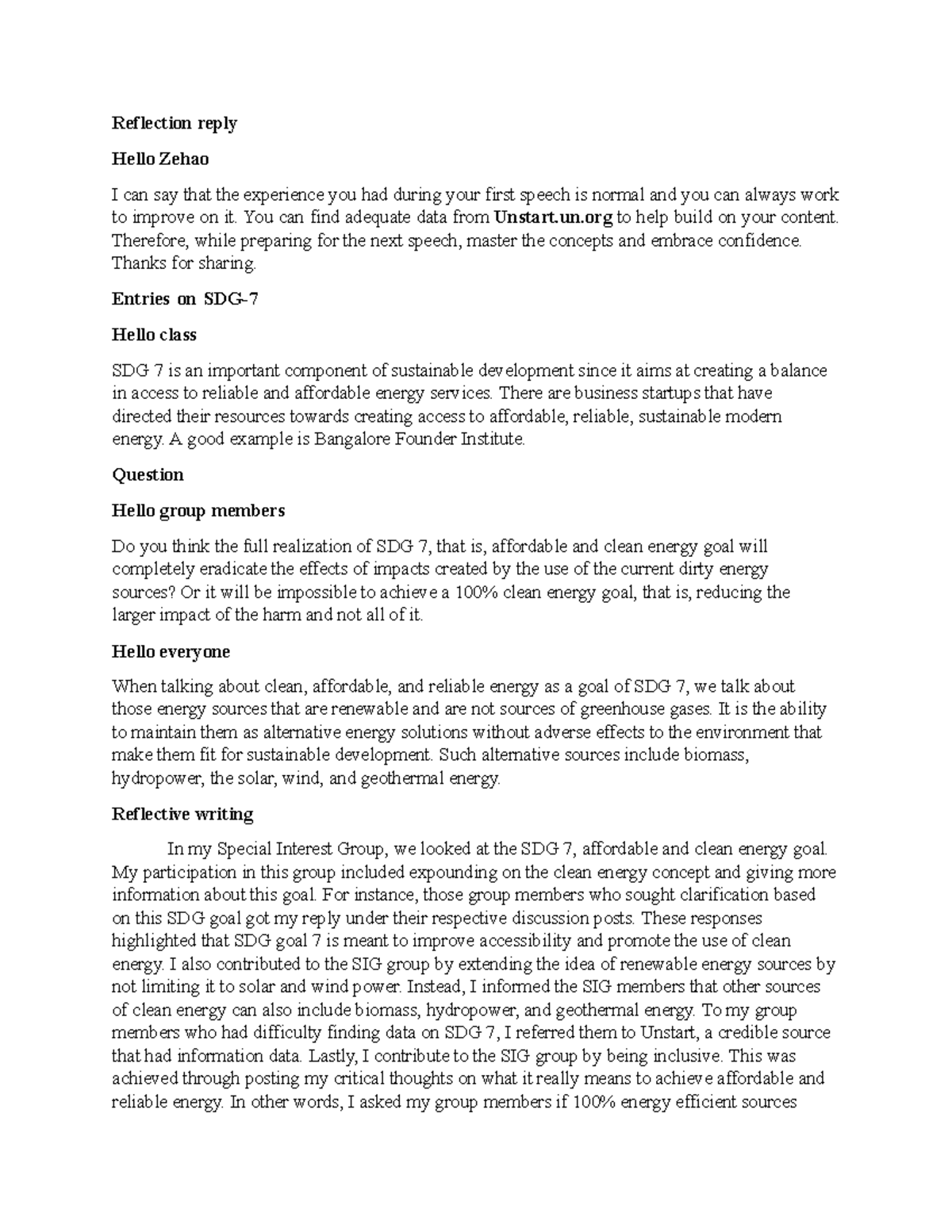 self- reflection assignment - Reflection reply Hello Zehao I can say ...