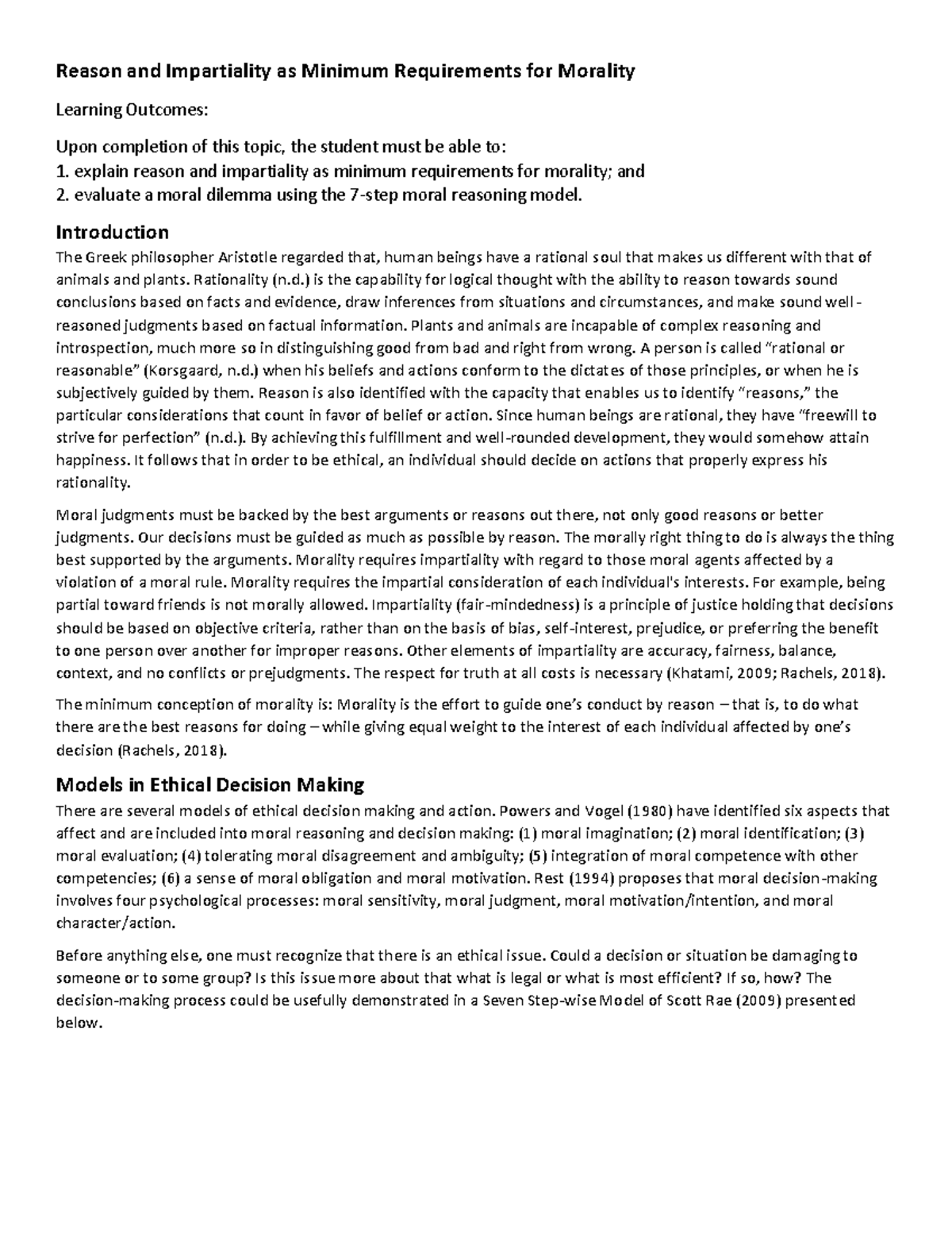 Notes on Reason and Impartiality as Minimum Requirements for Morality ...