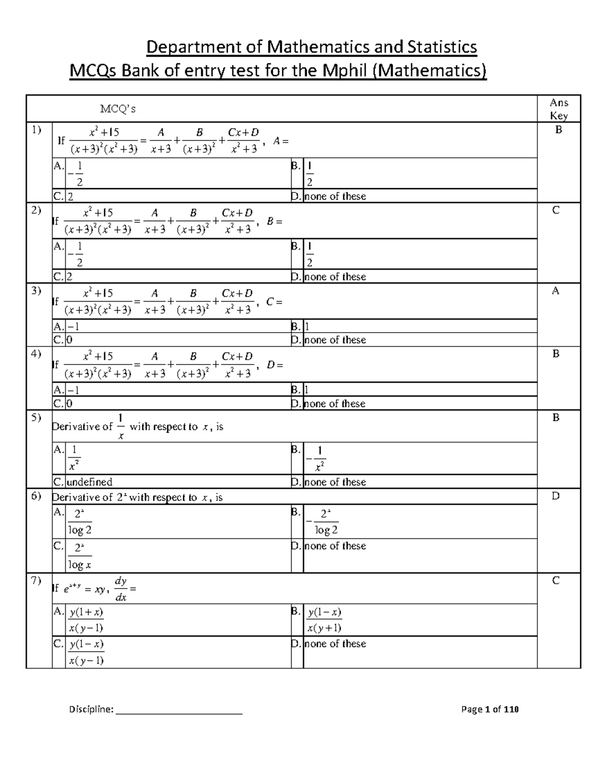 1 MCQS Bank Mathematics - Department of Mathematics and Statistics MCQs ...