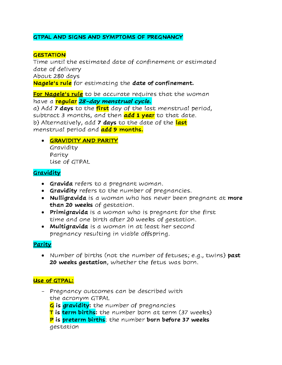 Gtpal AND Signs AND Symptoms OF Pregnancy - GTPAL AND SIGNS AND ...