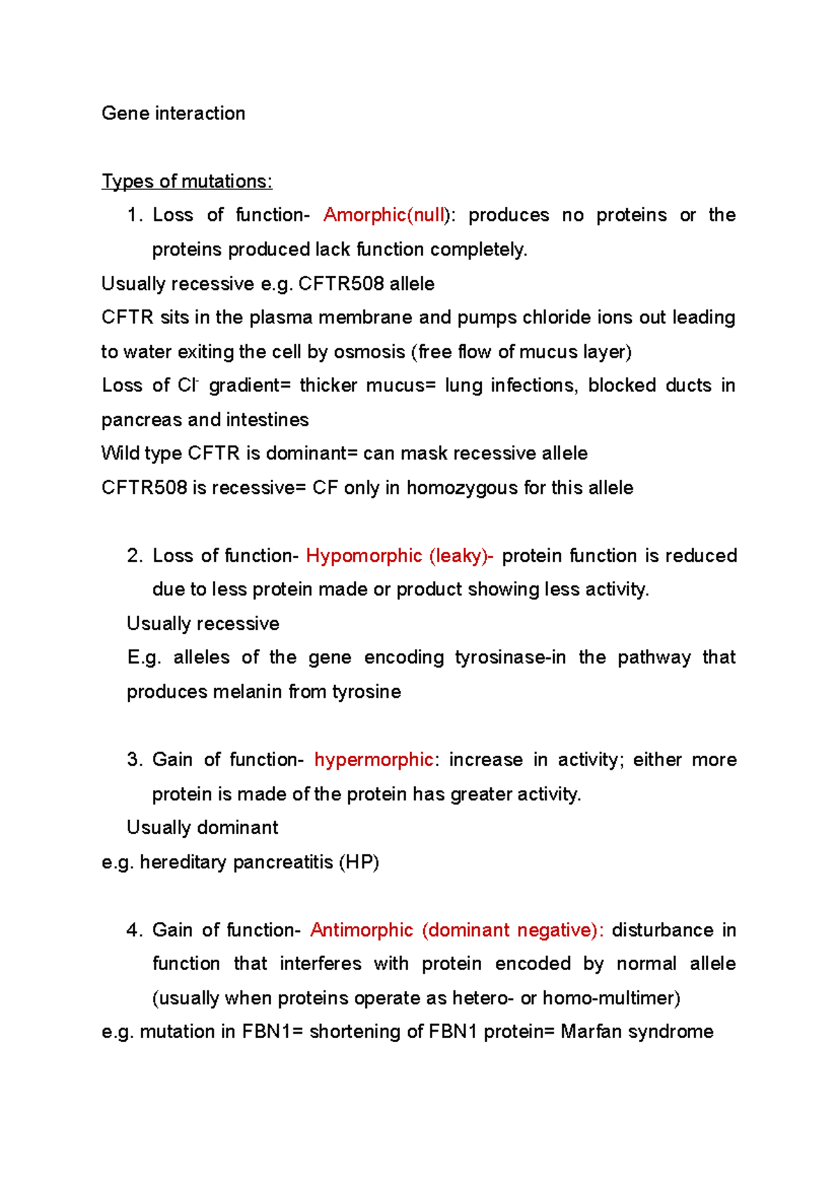 Gene interaction 1 2 - summarised lecture notes - Gene interaction ...