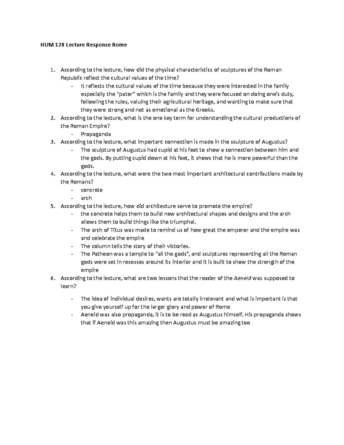 HUM 120 lecture response rome - HUM 120 Lecture Response Rome According ...