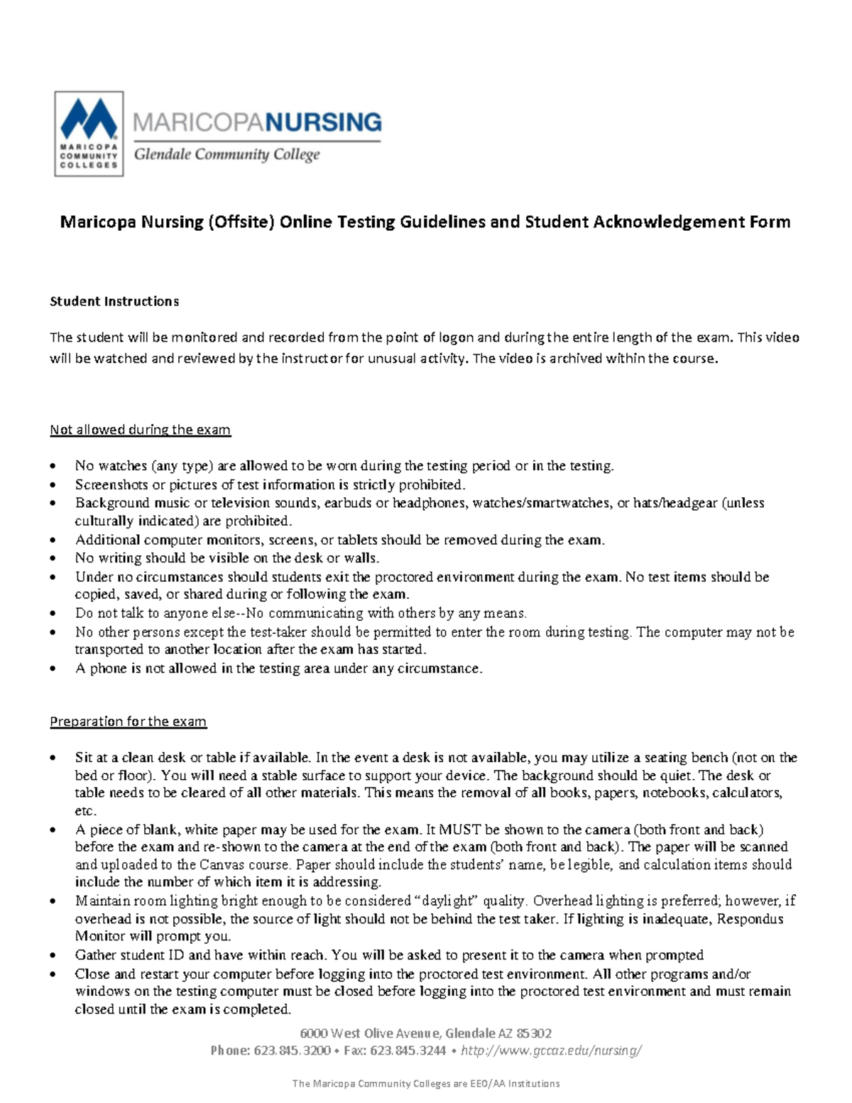 Online Testing Guidelines and Student Acknowledgment Form - 6000 West ...