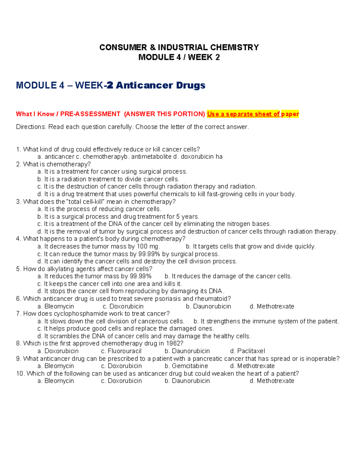 Q 4 Consumer Chemistry - CONSUMER & INDUSTRIAL CHEMISTRY MODULE 4 ...