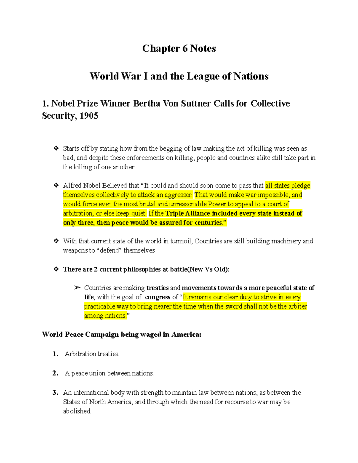 Chapter 6 Notes - Chapter 6 Notes World War I and the League of Nations ...
