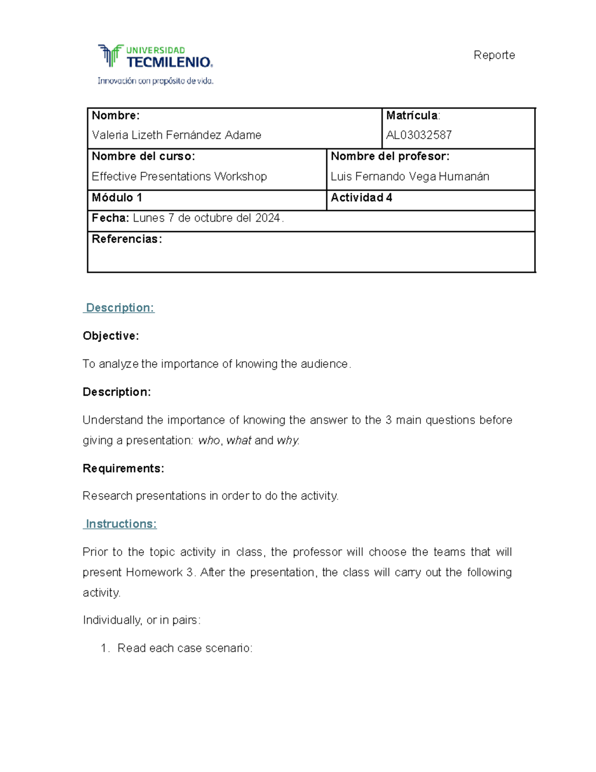 Effective Presentations Workshop Activity 4 - Nombre: Valeria Lizeth ...
