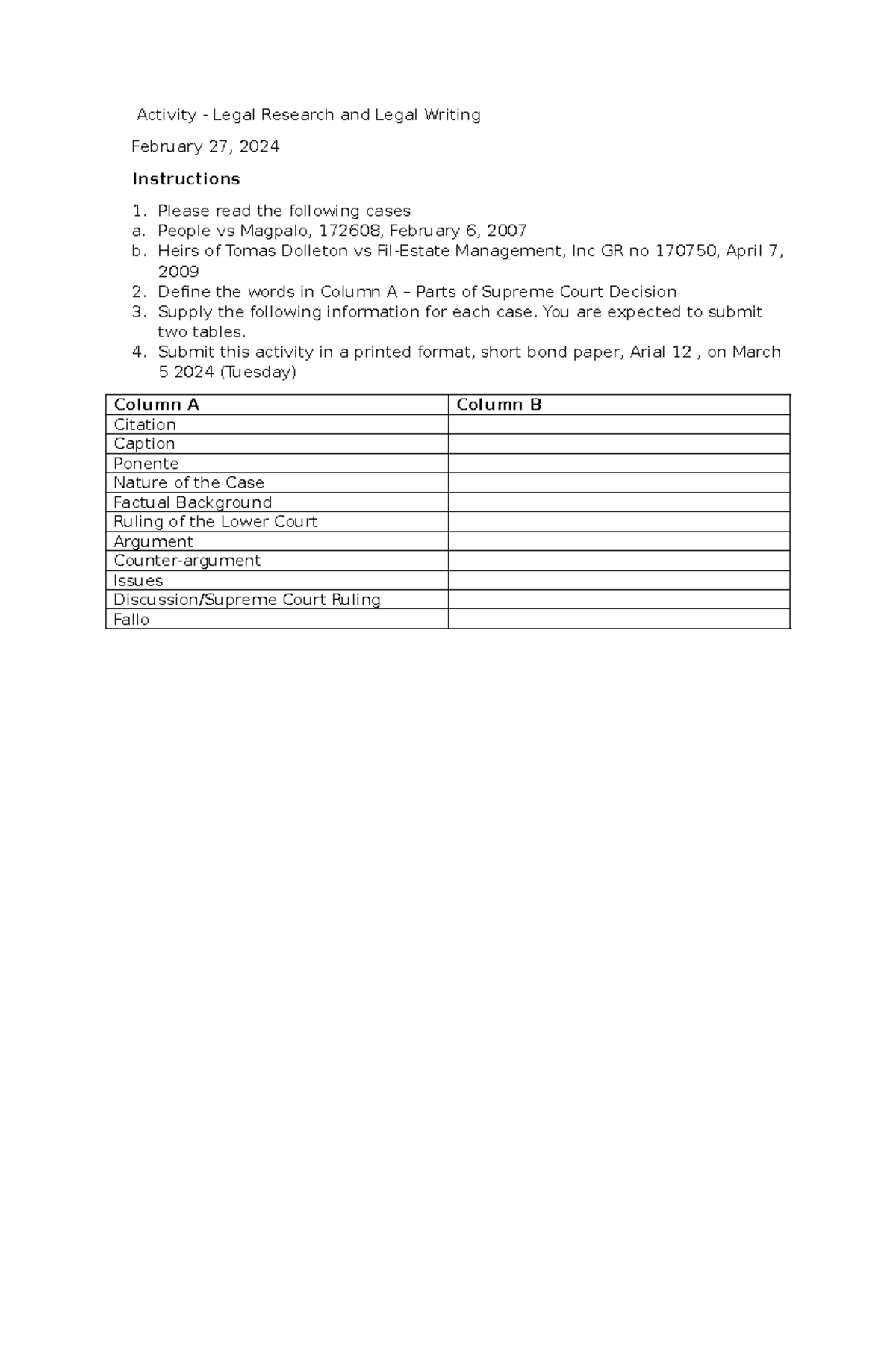 Activity Legal Writing 1 - Activity - Legal Research and Legal Writing ...