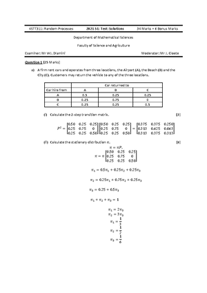 4STT311 Random Process MAIN EXAM Question Paper - FACULTY OF SCIENCE ...
