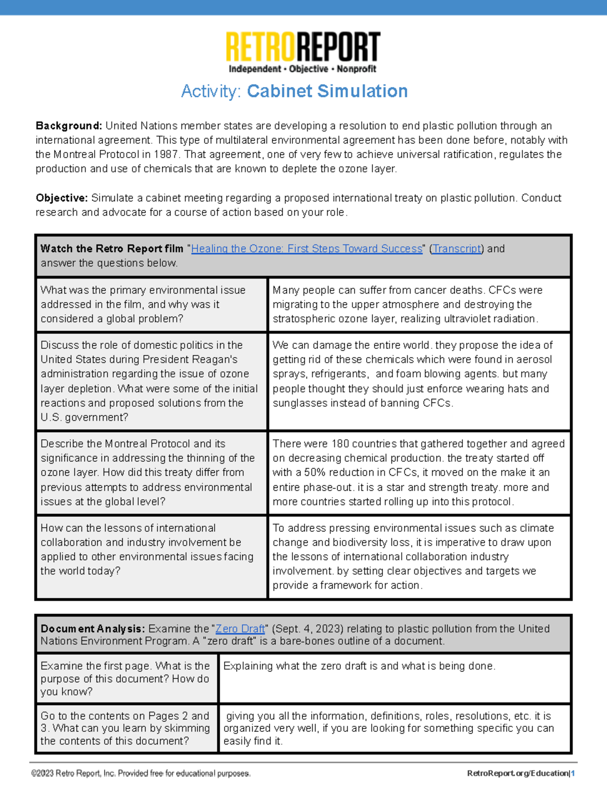 Cabinet Simulation handout - Activity: Cabinet Simulation Background ...