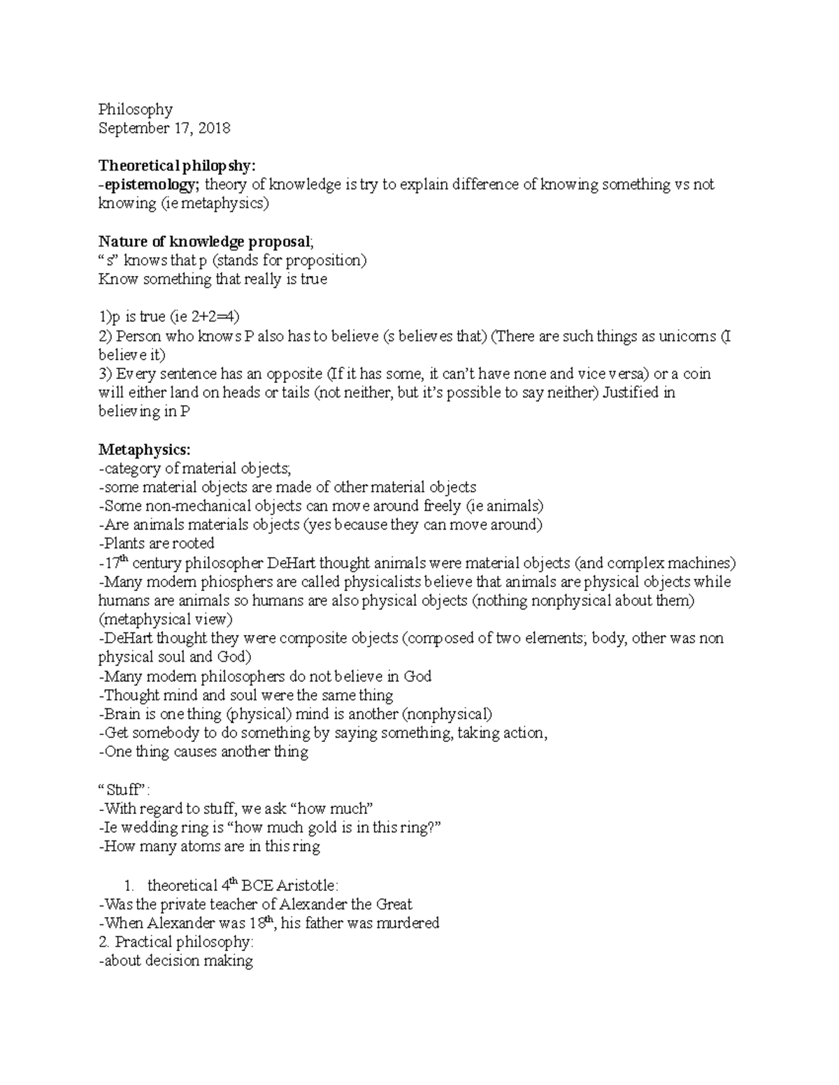 Philosophy lecture 1 - Philosophy September 17, 2018 Theoretical ...