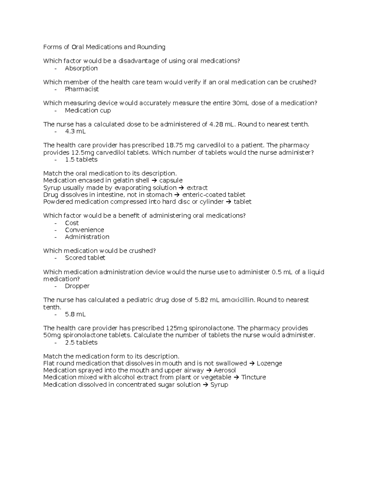 Forms of Oral Medication and Rounding - Round to nearest tenth. - 4 mL ...