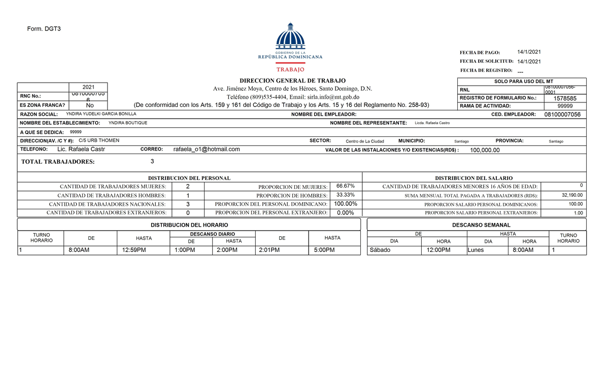 Fomulario DGT3 2021 - DASD - Form. DGT3 11111 GOBIERNO DELA FECHA DE ...