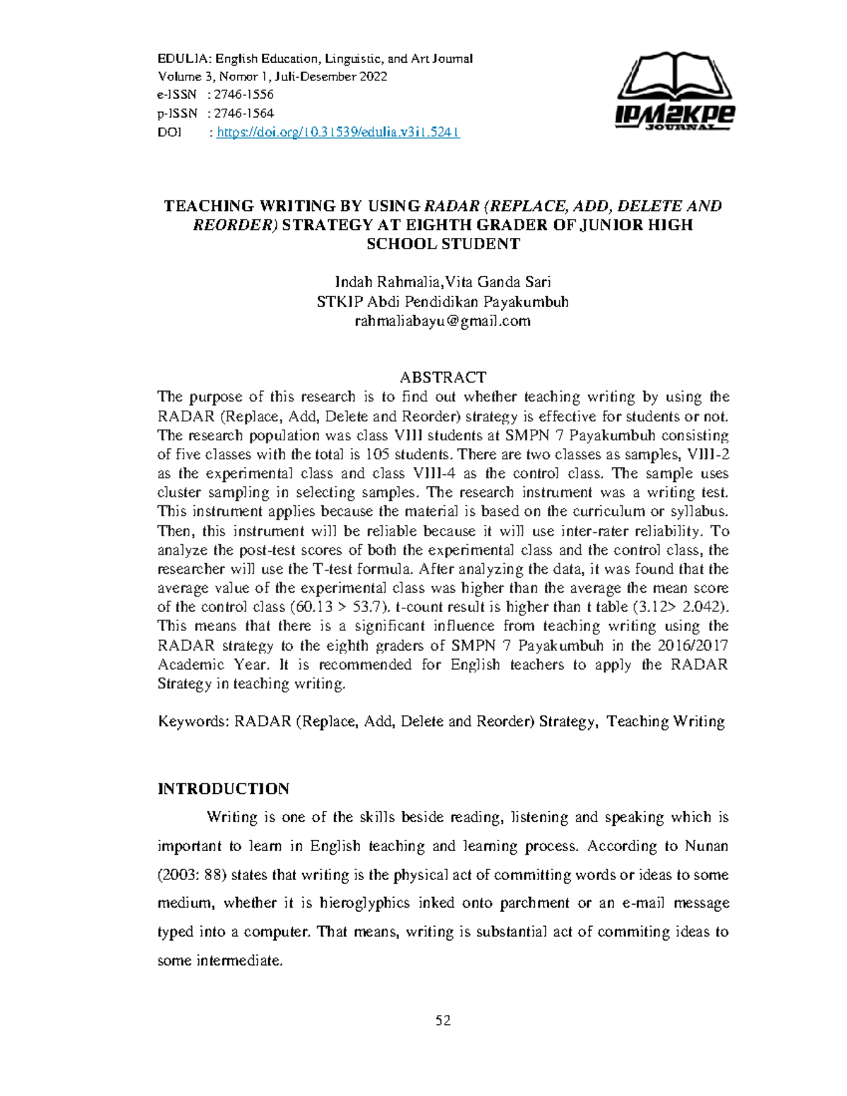 Teaching Writing by Using Radar (Replace, Add, Delete and Reorder ...