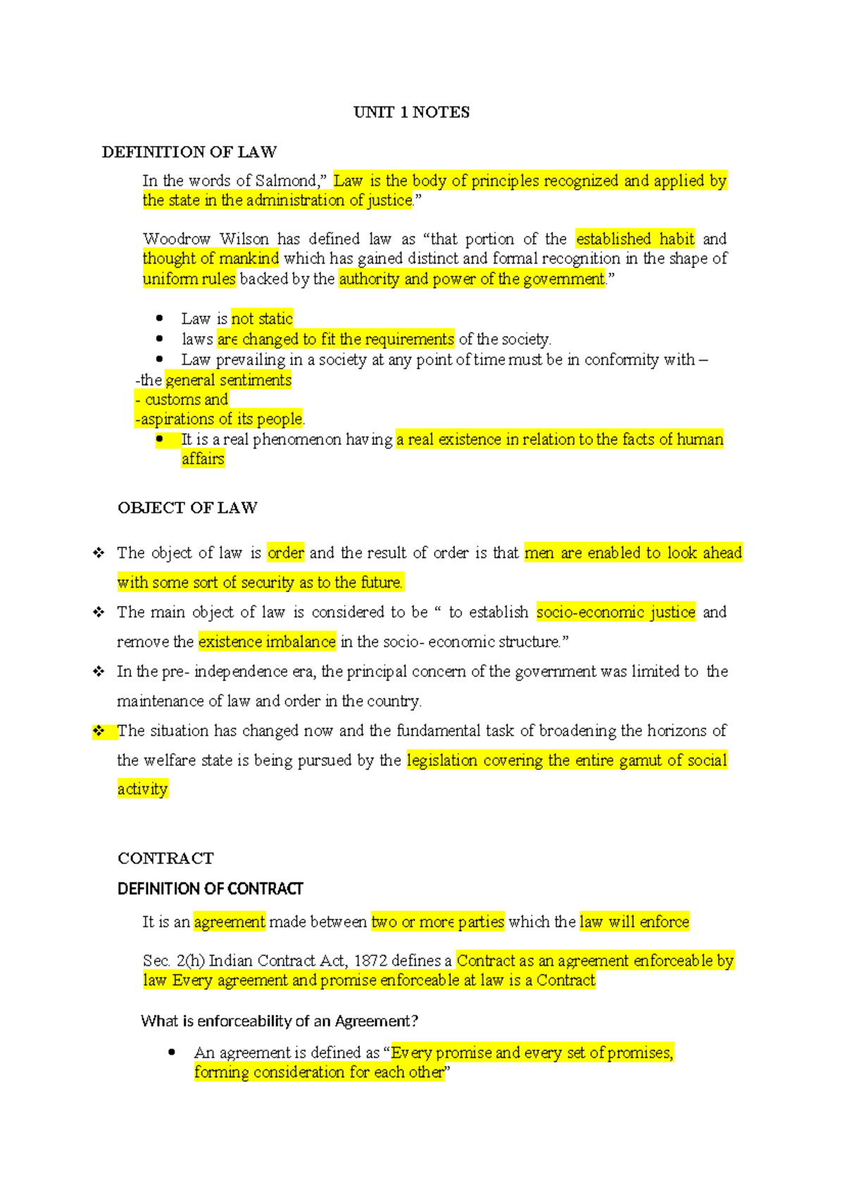 Unit 1 business law study notes with important points - UNIT 1 NOTES ...