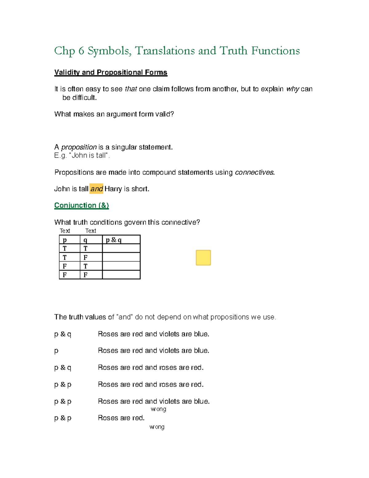 Chapter 7 Propositional Logic - Chp 6 Symbols, Translations and Truth ...