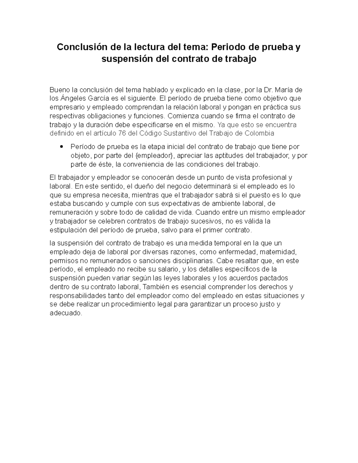 Conclusión de la lectura del tema - Conclusión de la lectura del tema ...