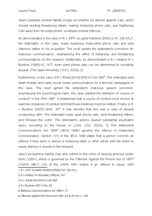 W203 EMA - Final EMA - Q1) This essay will advise Jennie, Jasper, and ...