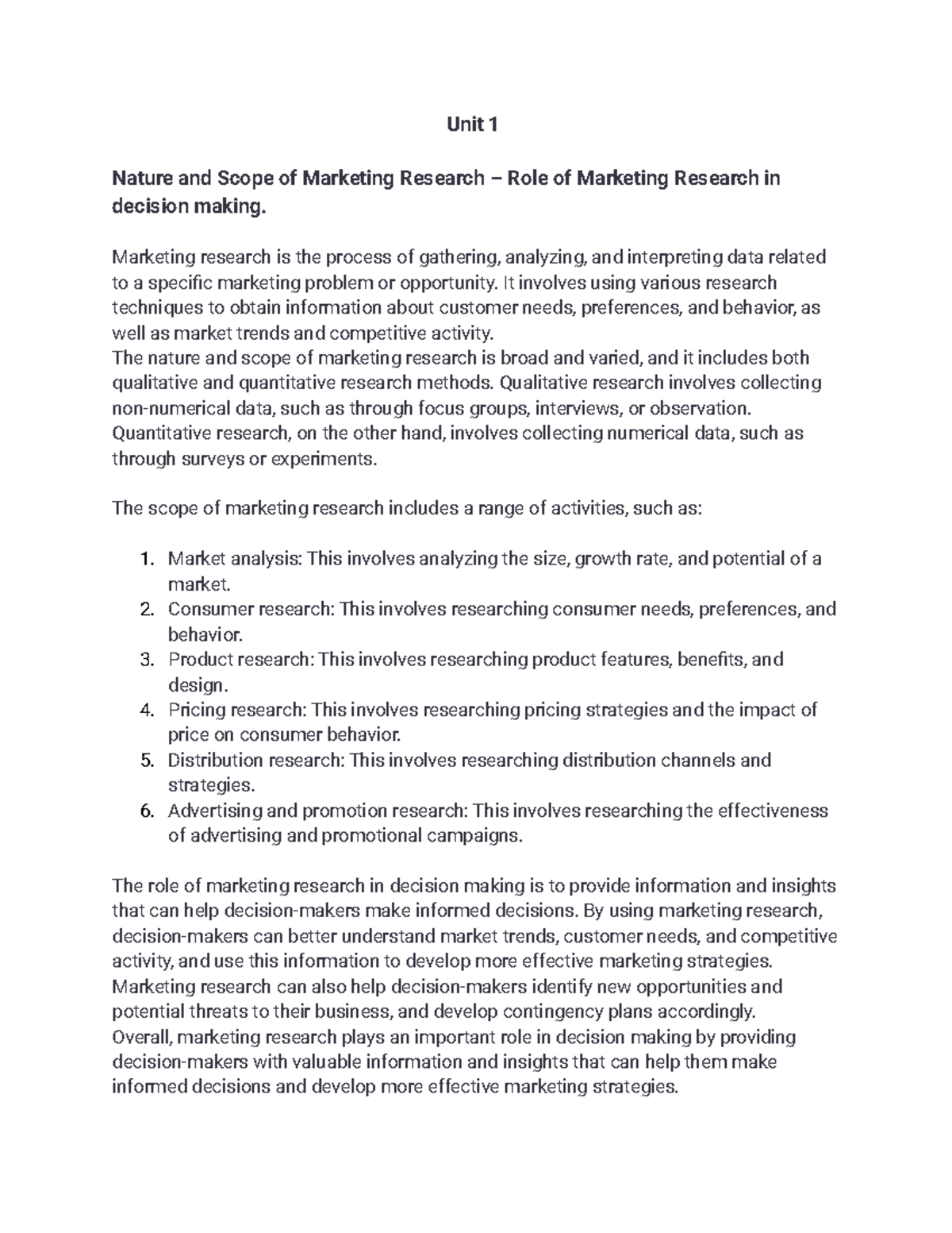 Business Research - Unit 1 Nature and Scope of Marketing Research ...