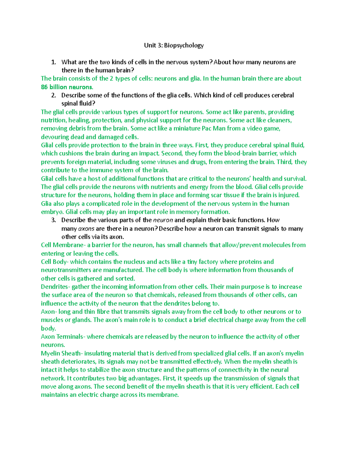 Unit 3 study notes - Unit 3: Biopsychology What are the two kinds of ...