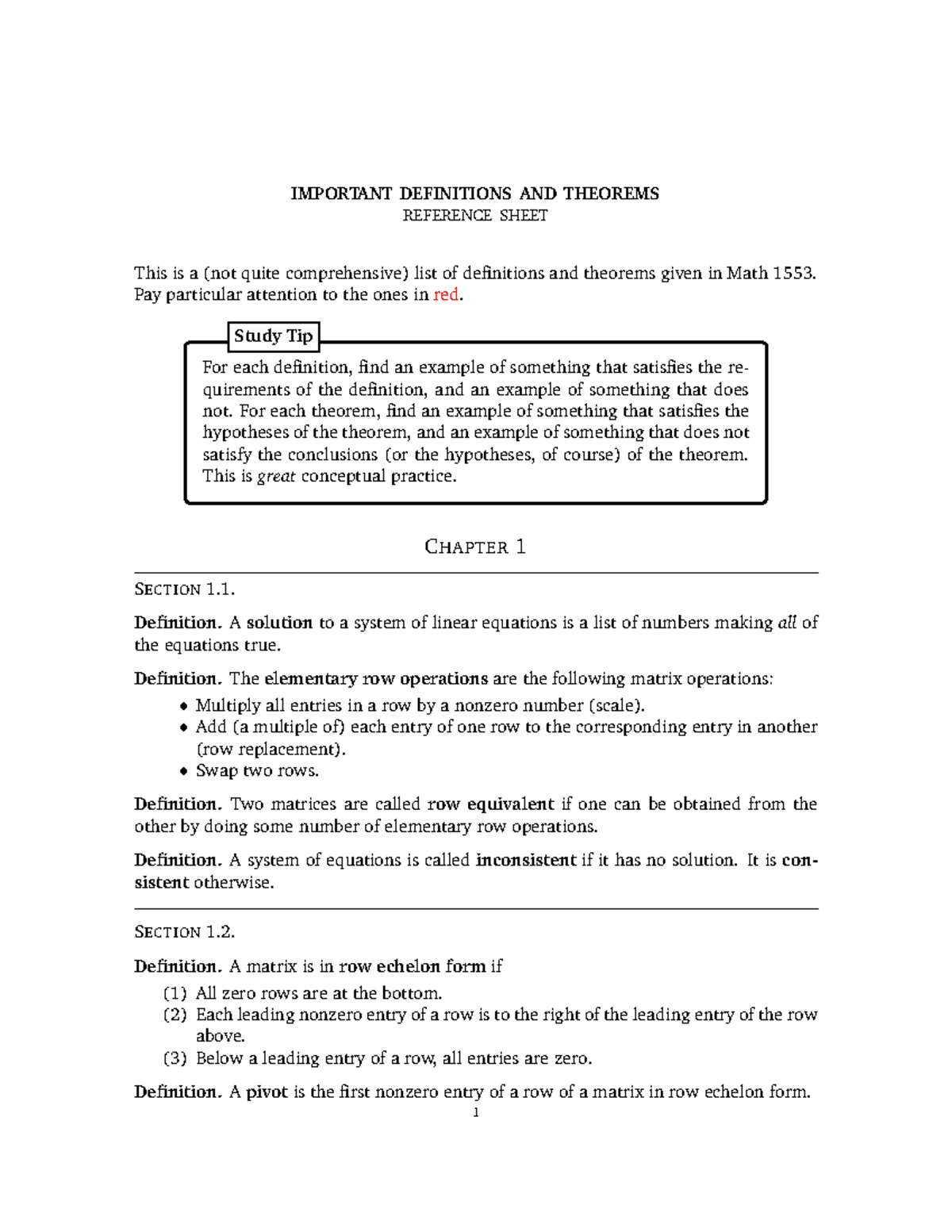 linear definations - IMPORTANT DEFINITIONS AND THEOREMS REFERENCE SHEET ...