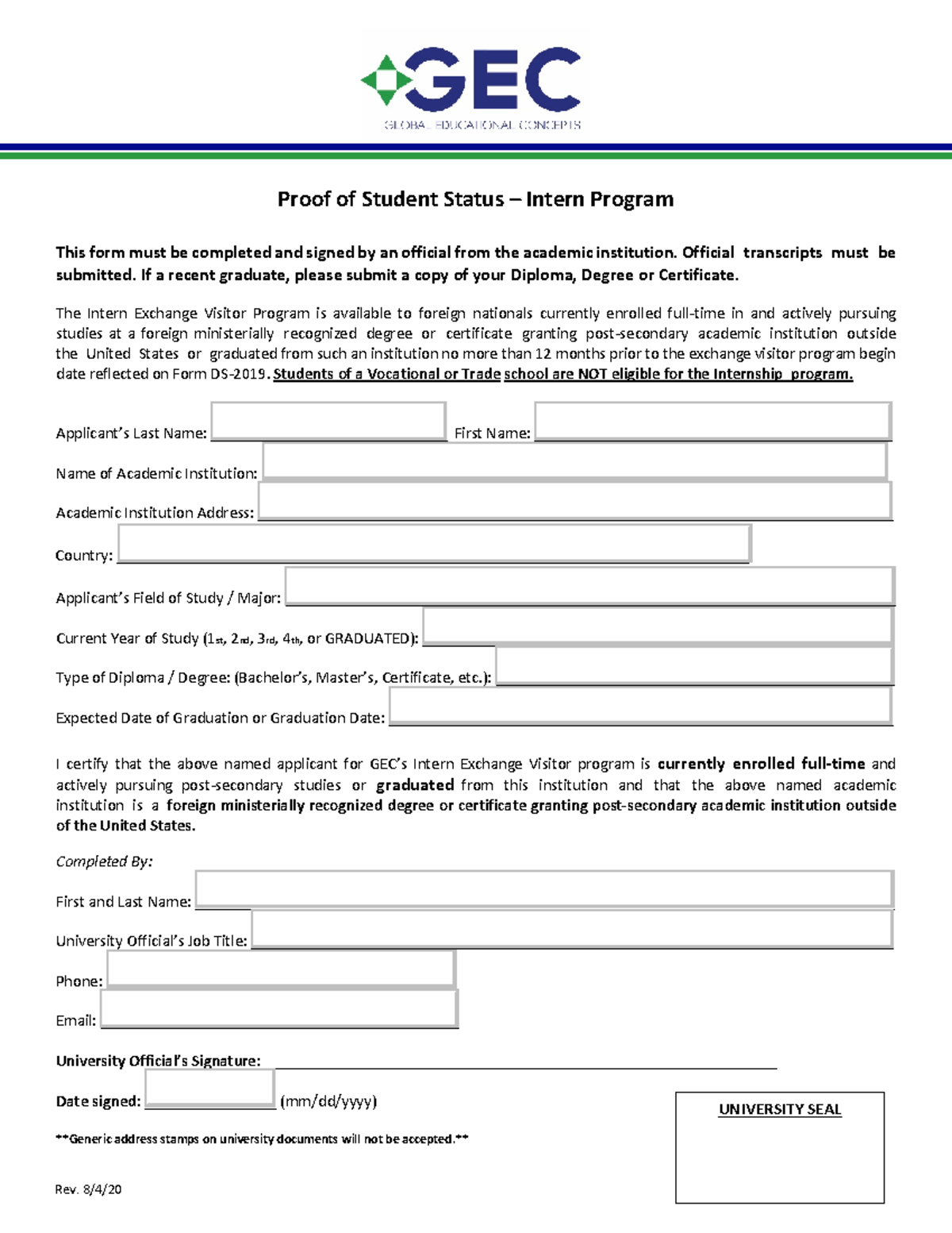 Fillable Proofof Student Status Intern - Proof of Student Status ...
