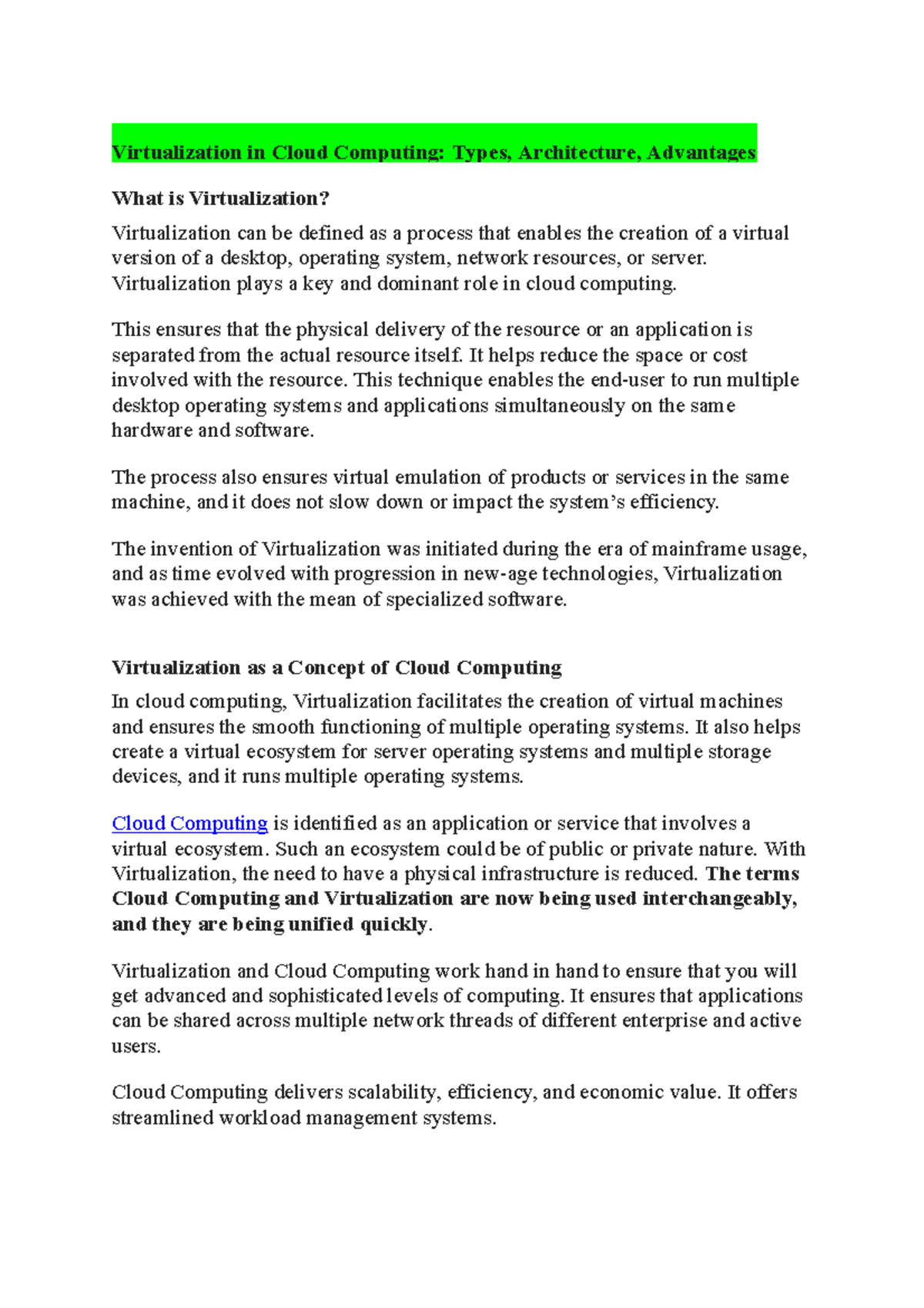 Virtualization of CC-1 - Virtualization in Cloud Computing: Types ...