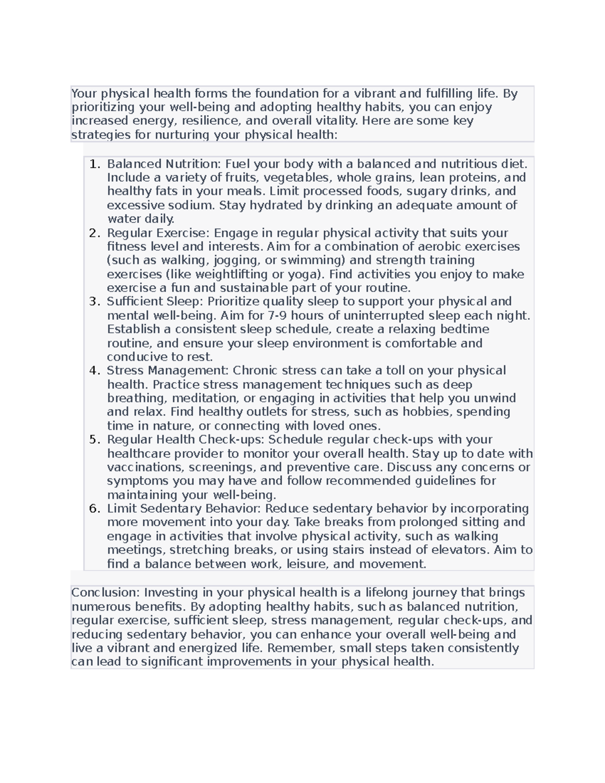 Physical health - good - Your physical health forms the foundation for ...