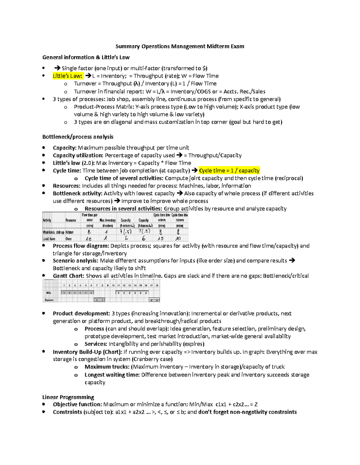 OPM Midterm Summary - Fall Semester - Summary Operations Management Midterm Exam General ...