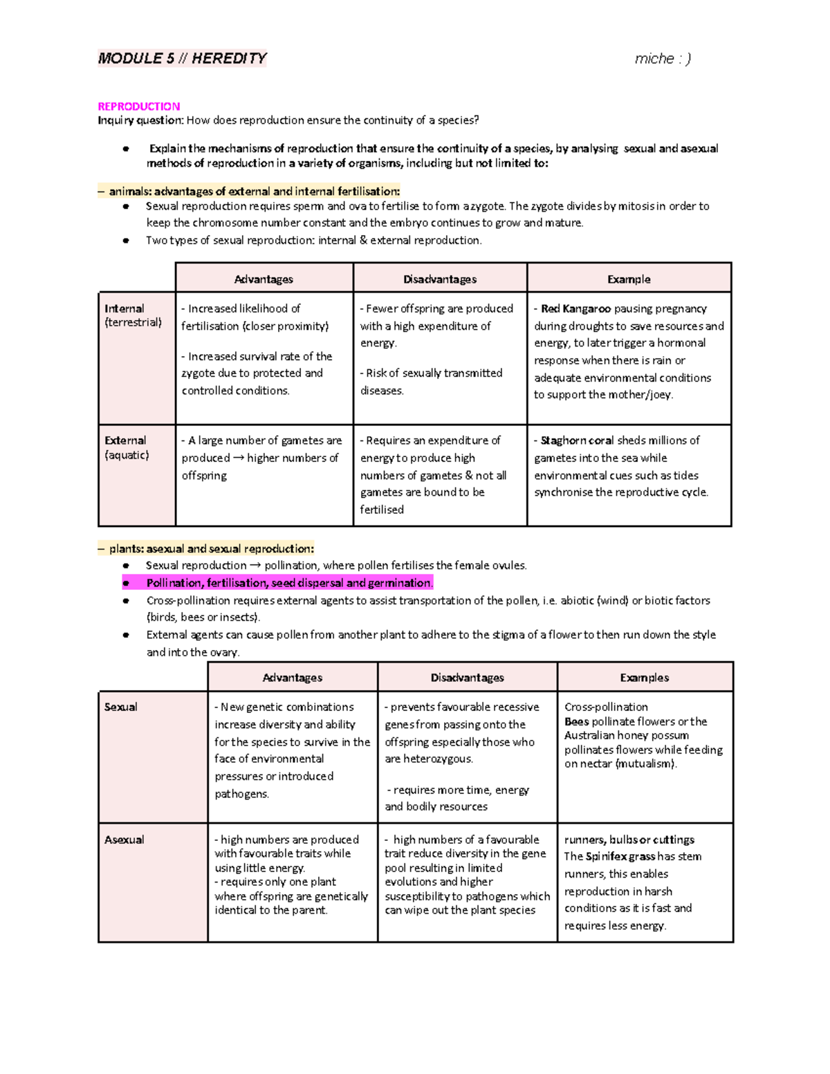 BIO 5 - Notes with Syllabus Questions. - REPRODUCTION Inquiry question ...
