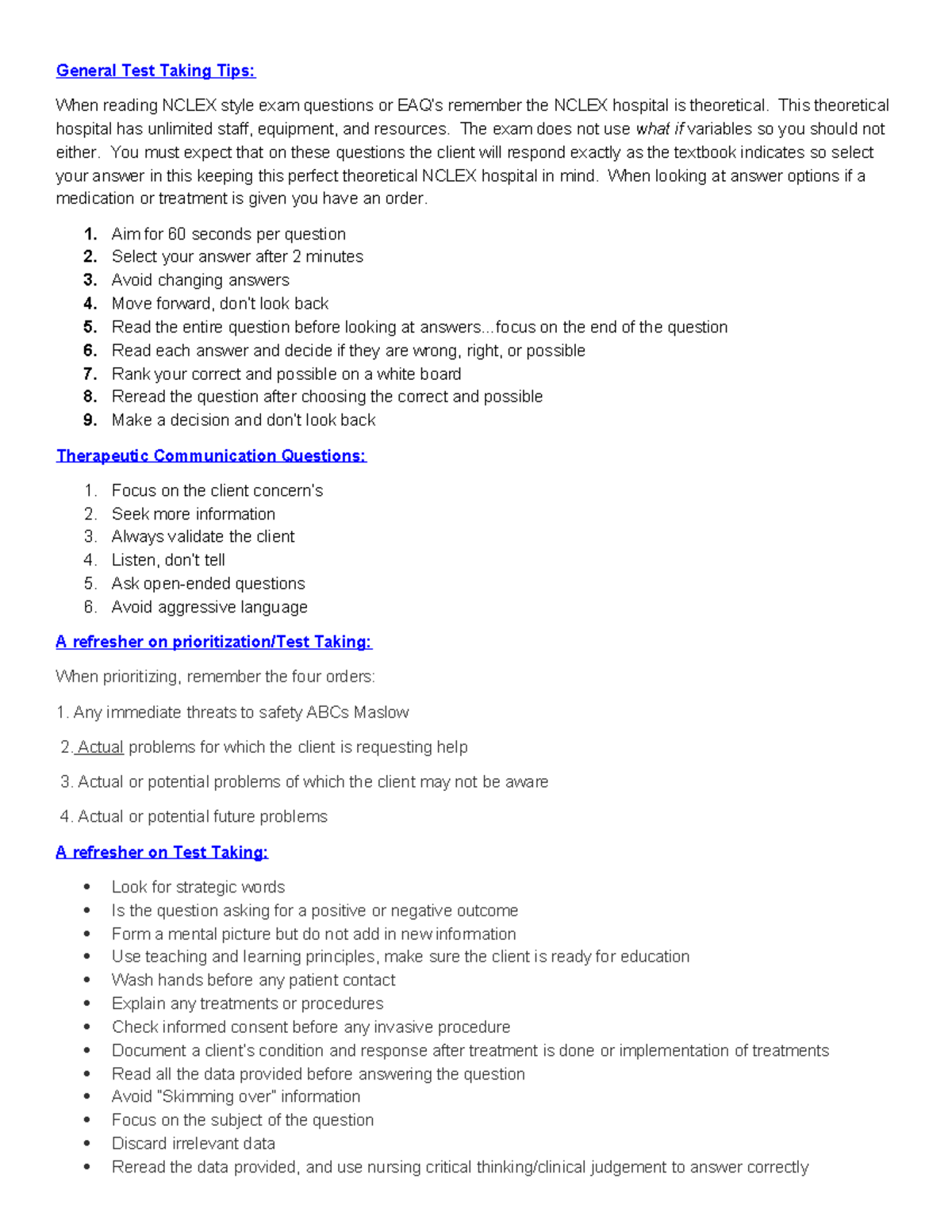 410 Test Taking Tips - n/a - General Test Taking Tips: When reading ...