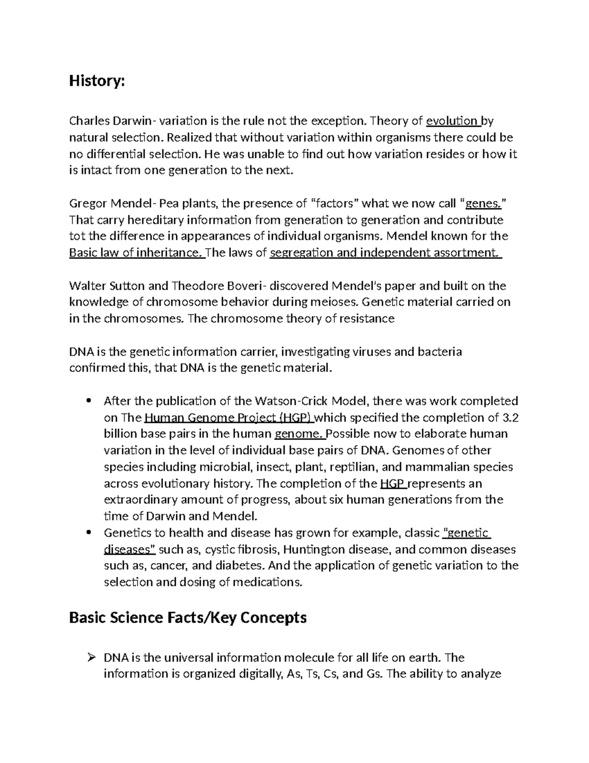 Chapter 3 notes PHE 321 copy - History: Charles Darwin- variation is ...