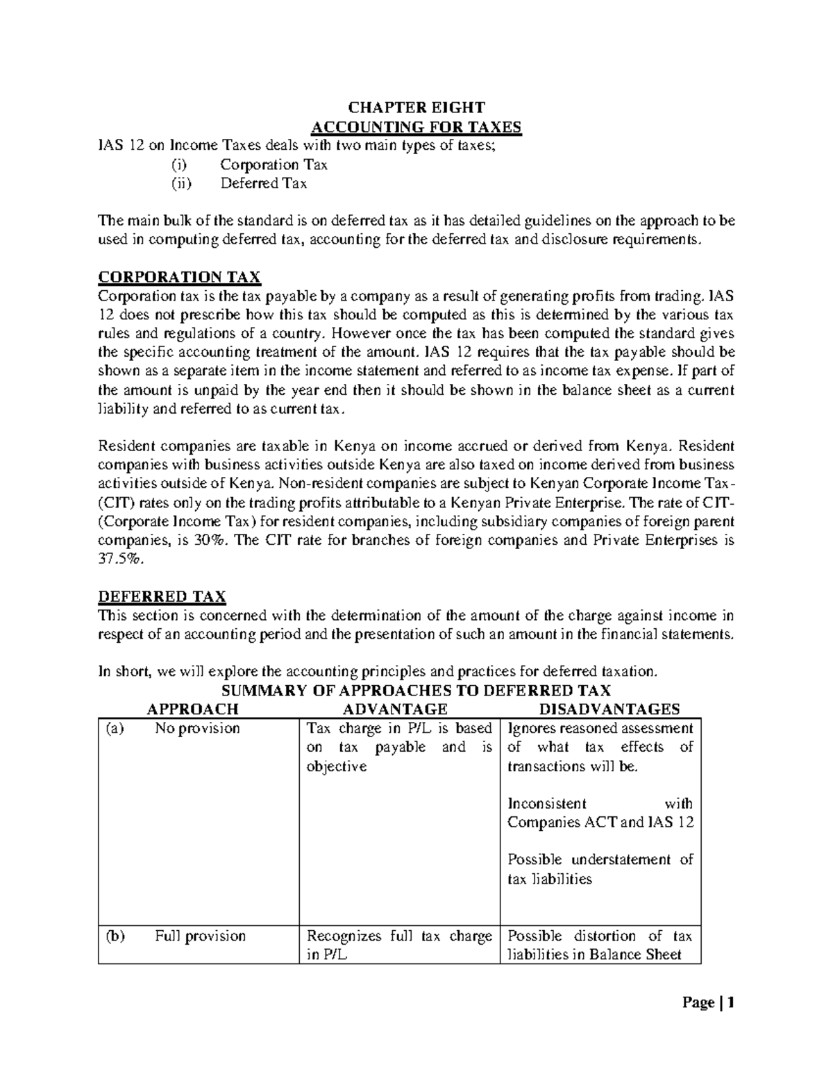 Chapter Eight Deferred TAX - CHAPTER EIGHT ACCOUNTING FOR TAXES IAS 12 ...