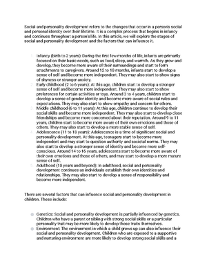Social and Personality Development Notes - Social and Personality ...