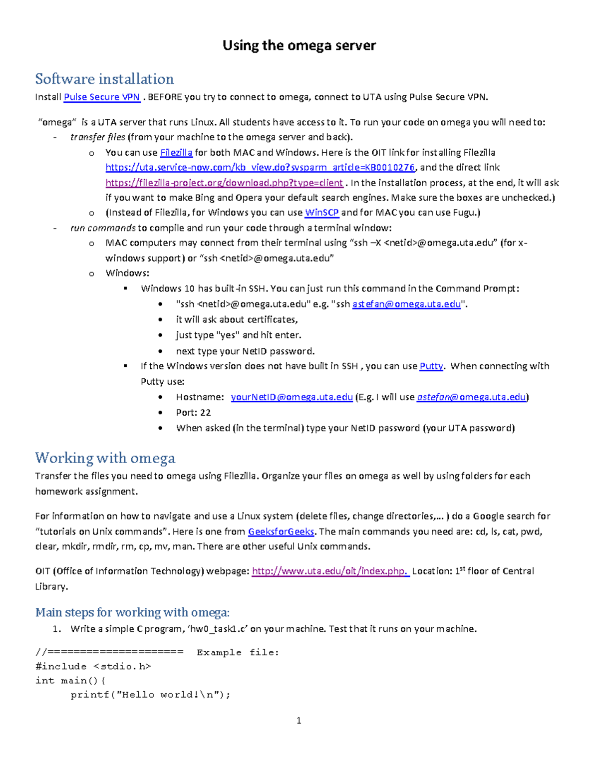 Omega instructions - Practice exams and tests - 1 Using the omega ...