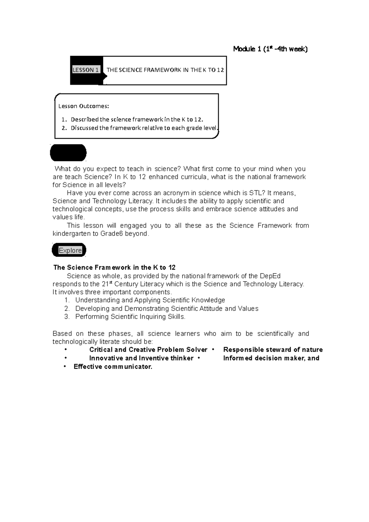 Module 1 - Be Nice - Module 1 (1st -4th week) What do you expect to ...